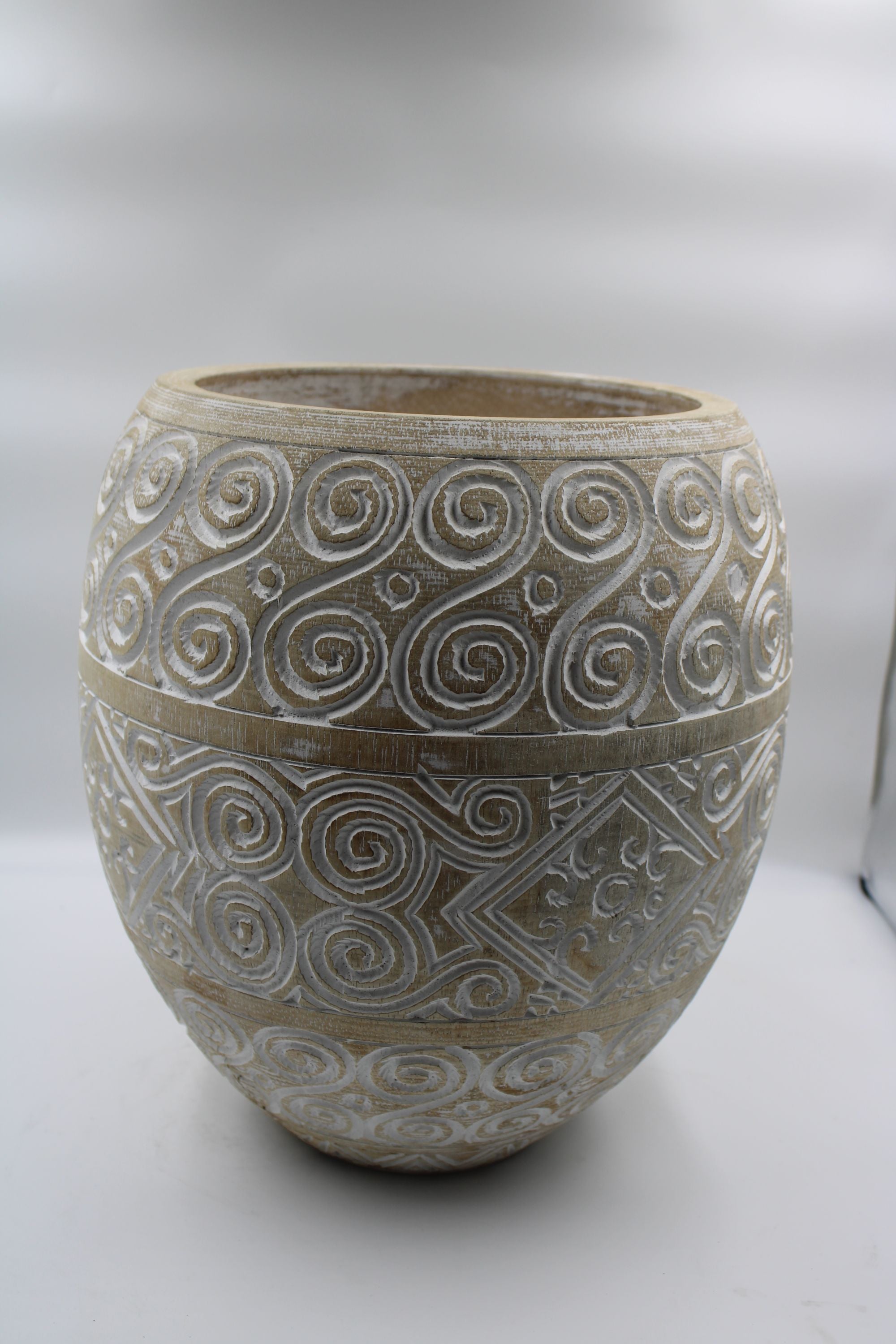 WOODEN CARVED VASE – Vajram Antiques & Gardens