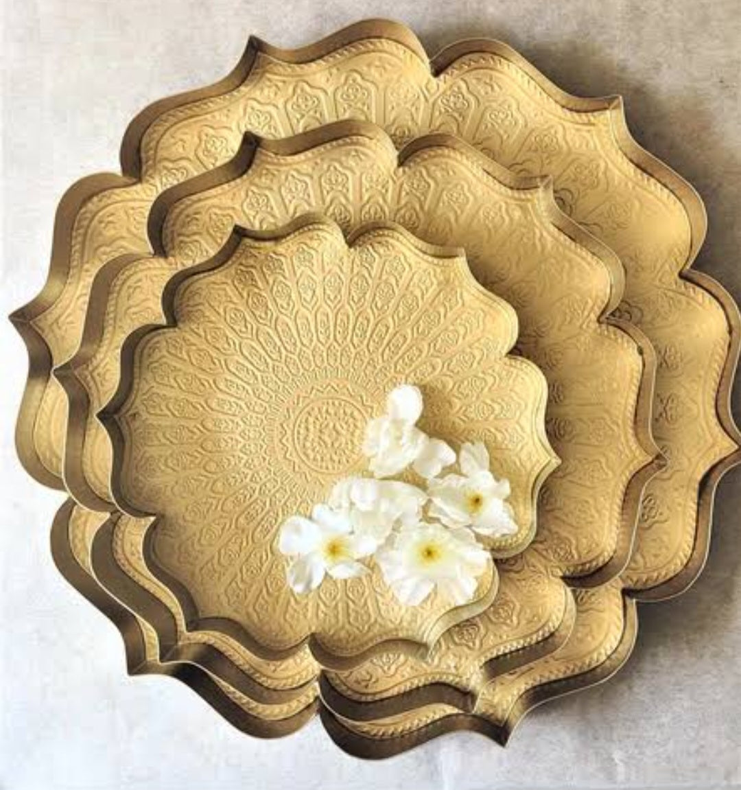 LOTUS SHAPED METAL PLATES SET OF 3 – Vajram Antiques & Gardens